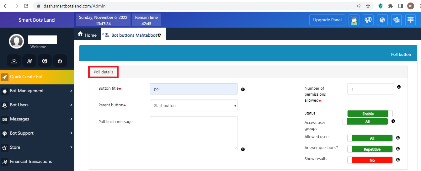 How to survey your users on Telegram bot? | poll button - SmartBotsLand