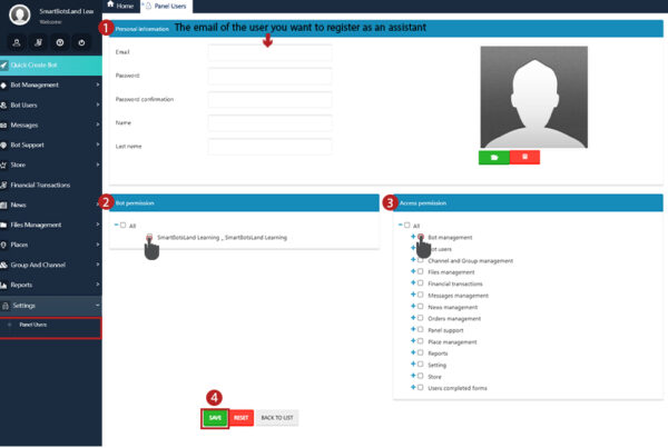 How to add an assistant to your Telegram bot web panel? - SmartBotsLand